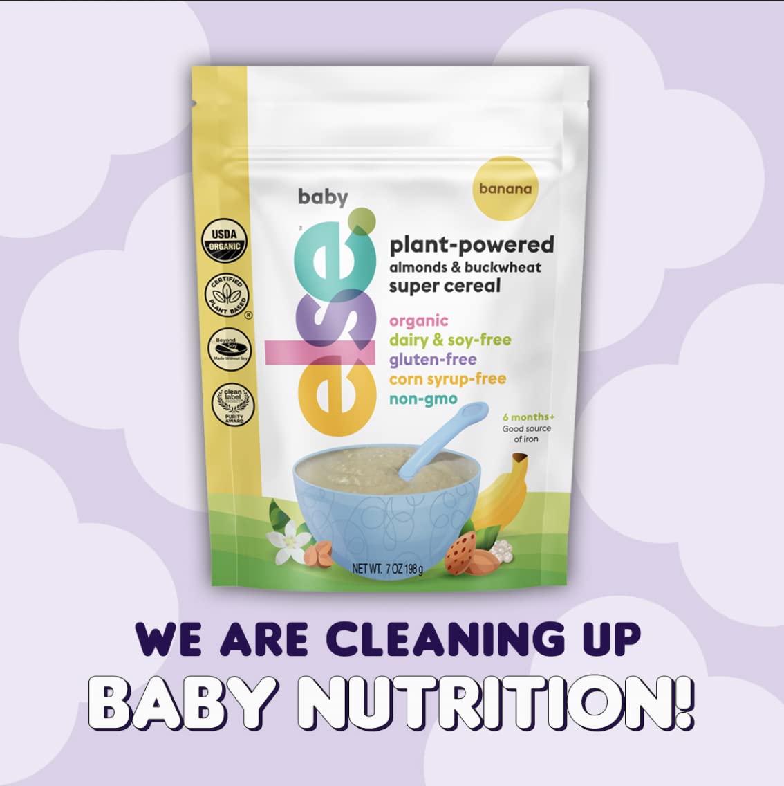 Else Nutrition Super Cereal For Babies 6 mo+, Made With Real Whole Plants for a Nutritionally Balanced meal, with gluten free carbs and plant protein (Vanilla, Single)