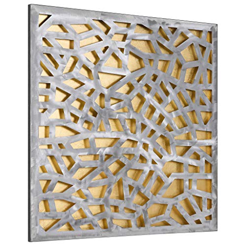 Empire Art Direct Enigma Polished Steel Sculpture Abstract Wall Art with Gold Leaf 3D Metallic Artwork,Ready to Hang,Living Room, Bedroom ＆ Office, 32" x 0.98” x 32