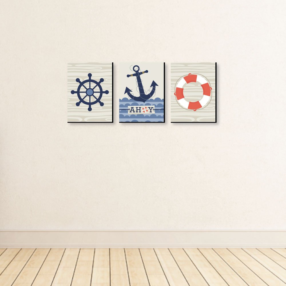 Big Dot of Happiness Ahoy - Nautical - Boy Nursery Wall Art and Kids Room Decorations - Gift Ideas - 7.5 x 10 inches - Set of 3 Prints