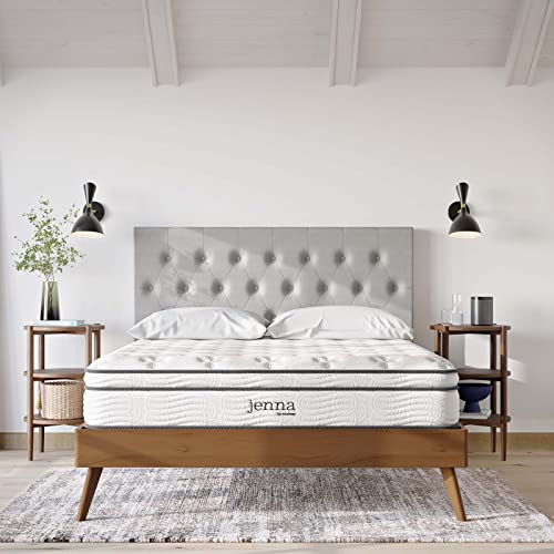 Modway Jenna 10β Queen Innerspring Mattress Quality Quilted Pillow Top-Individually Encased Pocket Coils-10-Year Warranty, White