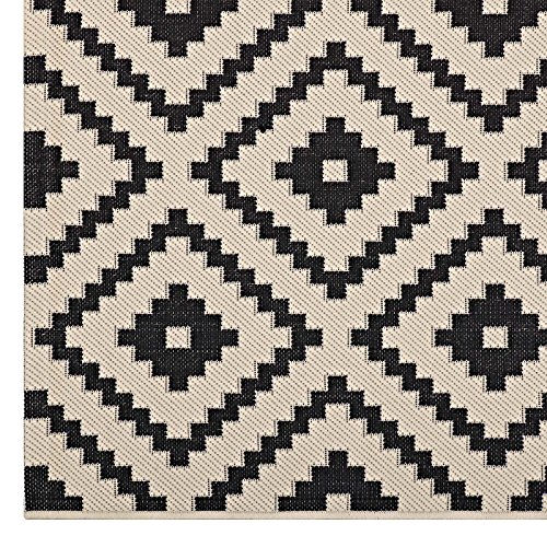 Modway Perplex Geometric Diamond Trellis 5x8 Indoor and Outdoor In Black and Beige