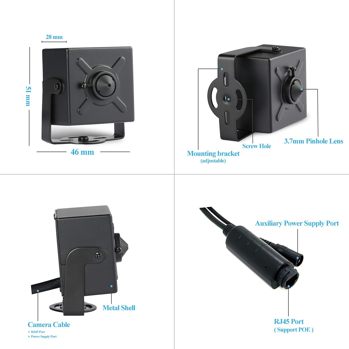 Revotech HD 3MP Mini Security POE IP Camera, 3.7 mm Pinhole Small Indoor Camera P2P Remote View CCTV Video Camera H.265(I706-2-P Black)