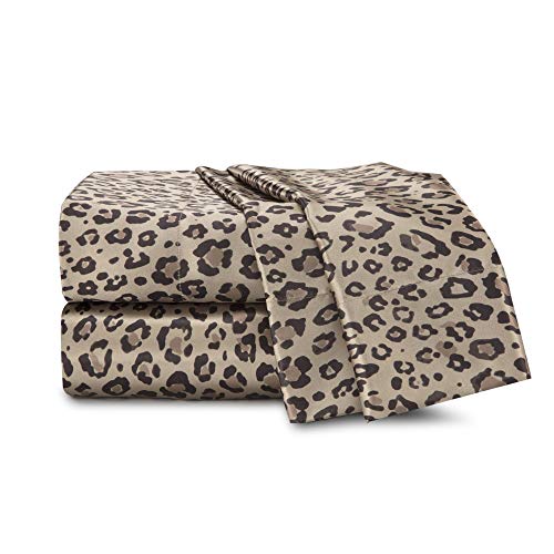 Martex Elegance Seduction 1S51606 Satin Silky Deep Pocket Easy Care Machine Washable 1 Fitted Sheet 1 Flat Sheet and 2 Pillowcases Full Size 4 Piece Leopard Animal Print Sheet Set, Full, Brown