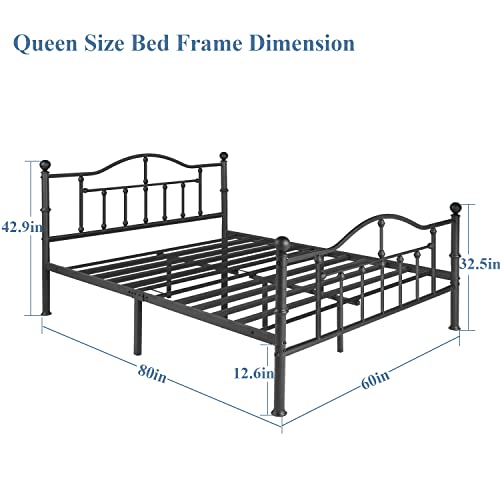 VECELO Queen Size Bed Frame Metal Platform Mattress Foundation/Box Spring Replacement,with Headboard & Footboard/Easy Assemble,Black