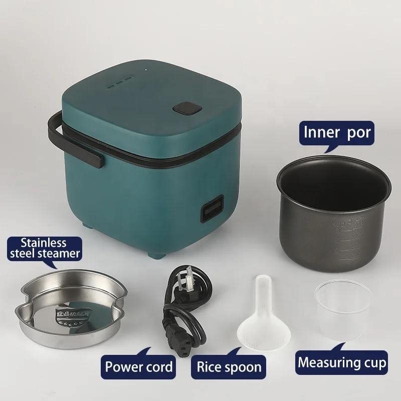 ANNAPURNA DISTRIBUTOR Mini Rice Cooker, Healthy Ceramic Coating 1.2L Small Rice Cooker hold 1-2.5 cups uncooked rice for 1-3 People, Portable Travel Rice Cooker with Steam Tray, Easy to use. (Green)