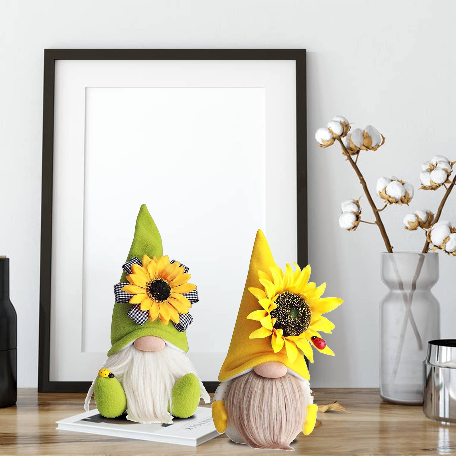 BERNIE ANSEL 2 Pcs Sunflower Gnome,Summer Gnomes Flannelette Doll, Spring Gnomes Plush, Spring Cute Faceless Doll Tomte Nisse Elf Bee Festival Home Farmhouse Kitchen Decor