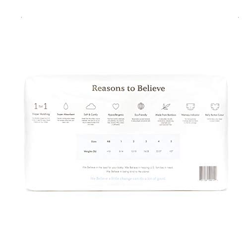 Believe Baby Bamboo Baby Diapers Size 1 - Premium, Super-Absorbent, Hypoallergenic for Sensitive Skin, Chemical-Free, Unscented, Eco-Friendly Diaper for Babies 8-14 lbs - 60 Ct