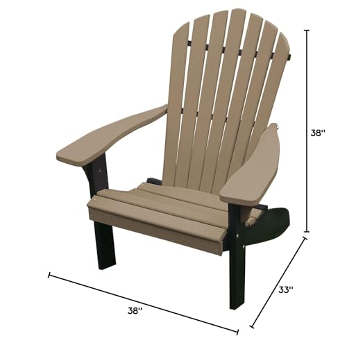 Amish-Made Fanback Style Weathered Wood Poly Adirondack Chair with Black Frame