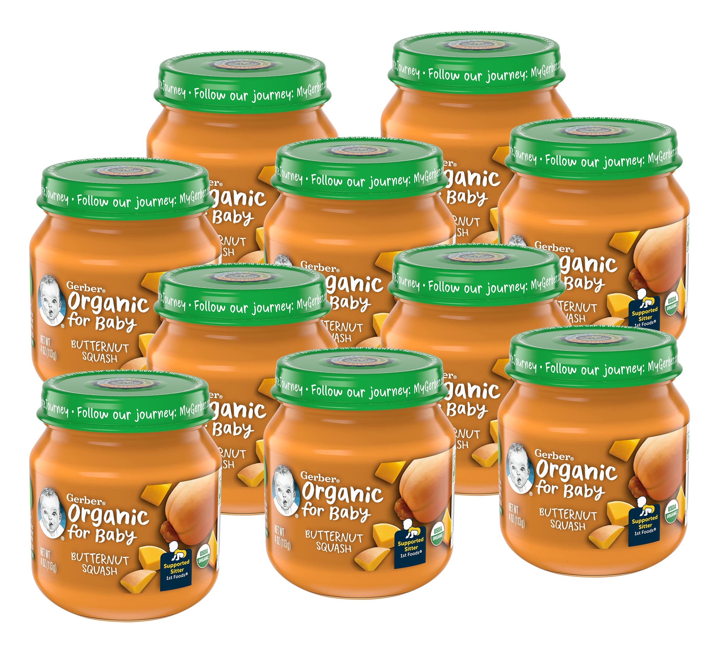 Gerber Organic for Baby 1st Foods Baby Food Jar, Butternut Squash, USDA Organic & Non-GMO Pureed Baby Food for Supported Sitters, 4 OZ Glass Jar (Pack of 10)