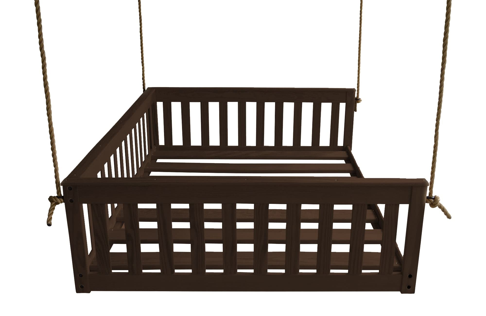 Amish-Made Full Size Mission-Style Tobacco Stain Wooden Swing Bed with Ropes