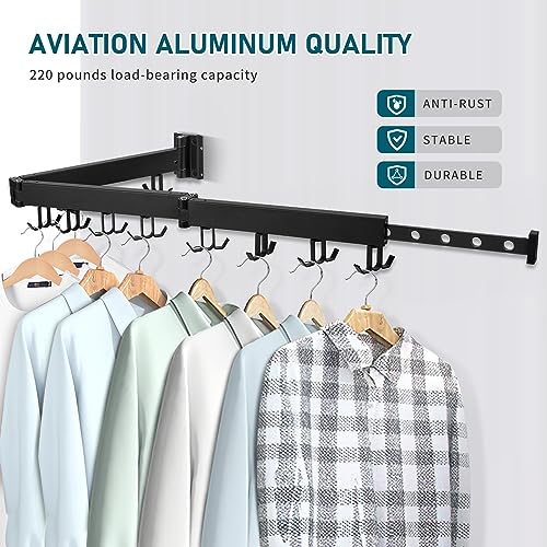 Augot Clothes Drying Rack, Tri-Fold Laundry Drying Rack Wall Mount, Retractable Clothes Hanger Rack Space-Saver, Collapsible Laundry Drying Rack for Laundry, Balcony, Bedroom-User Friendly & Durable