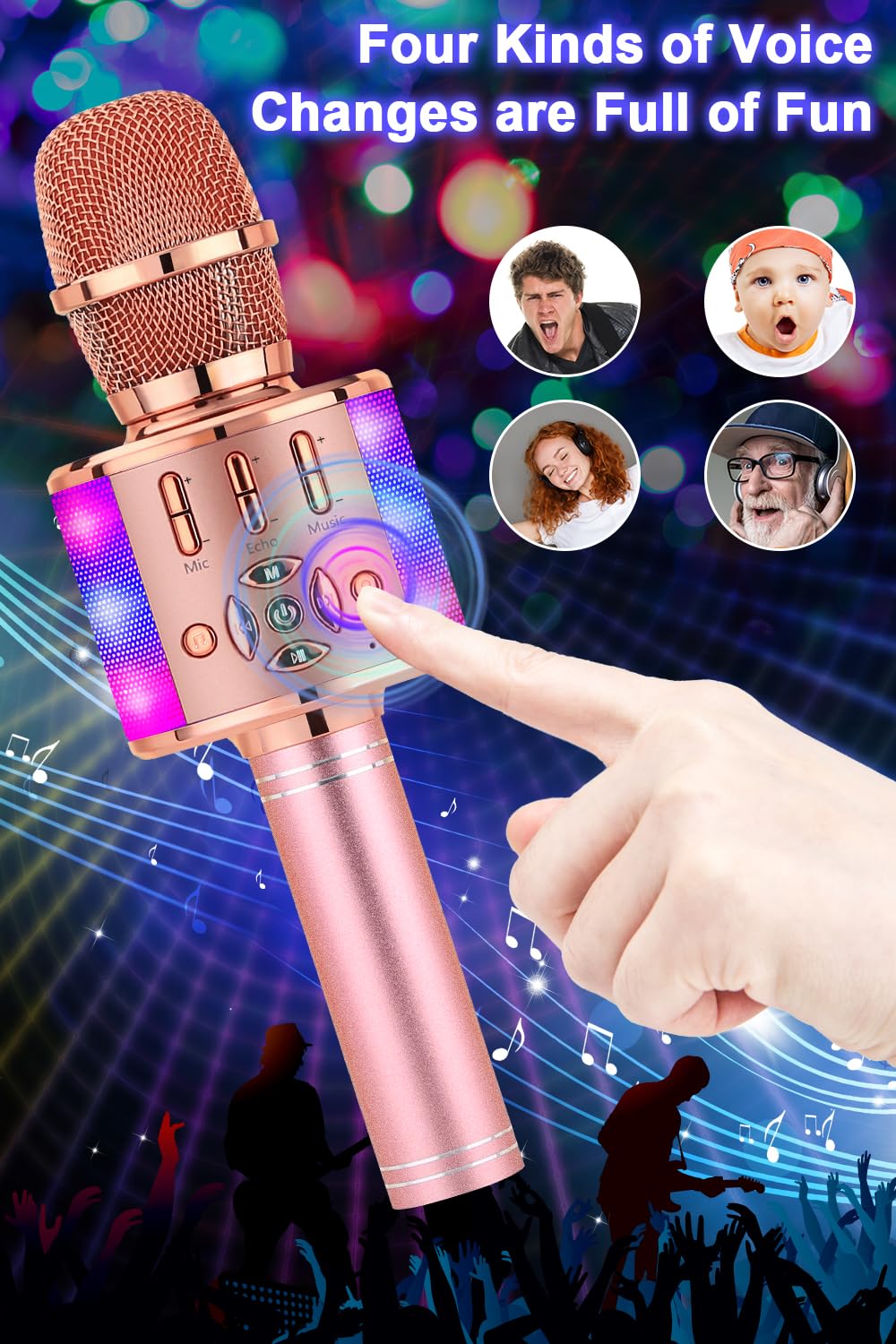 BONAOK Microphone for Kids Wireless, Magic Sound Karaoke Wireless Microphone, 4 in 1 Bluetooth Karaoke Machine, Adult Car Karaoke Mic Singing Machine, for Party/Outdoor/Travel 868 (Rose Gold Plus)