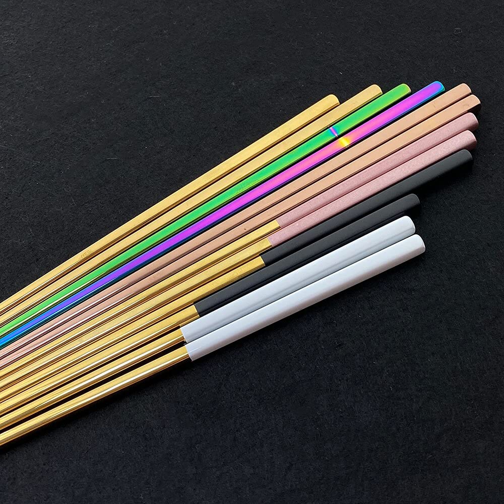 6Pair 23cm Chopsticks 304 Stainless Steel Square Chinese Silver Metal Chopstick Reusable Chop Stick Kitchen Tools (Color : Black Gold)