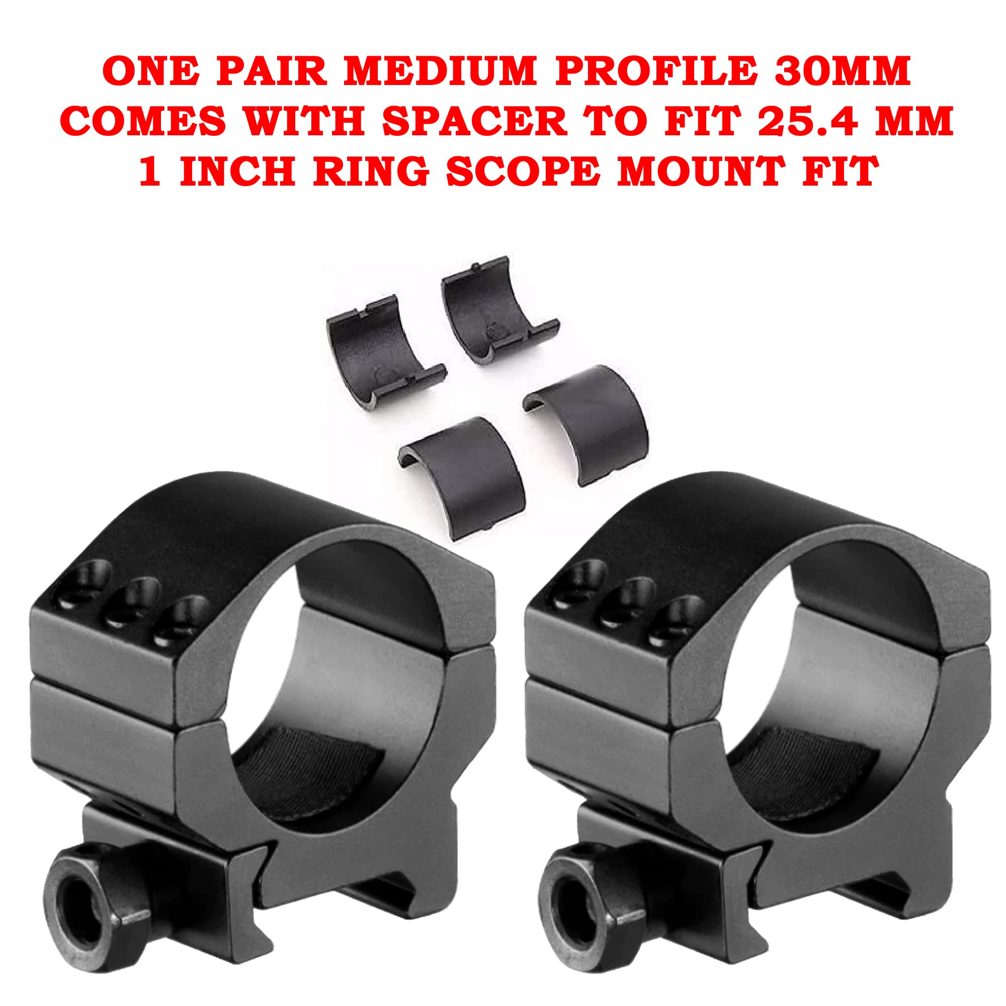 360 TACTICAL One Pair Medium Profile 30mm Comes with Spacer to Fit 25.4 mm 1 inch Ring Scope Mount fit 20mm Picatinny Rail Heavy Duty