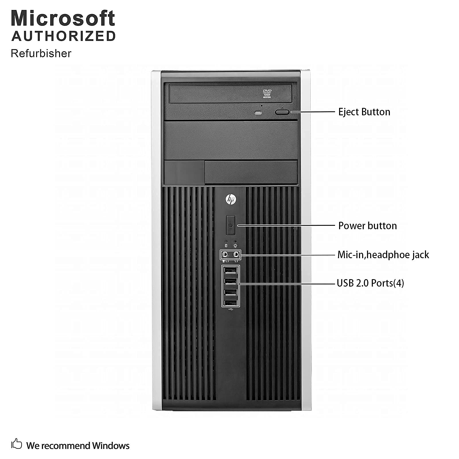 HP Compaq Pro 6200 Tower Desktop PC, Intel Core i3-2100 3.1GHz, 8G DDR3, 1T, WiFi, Bluetooth 4.0, DVD, Windows 10 64-Multi-Language Support English/Spanish/French (Renewed)