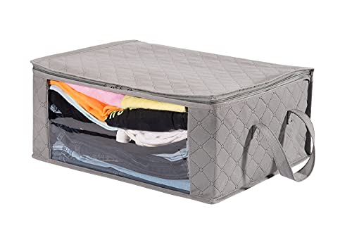 AzxecVcer 3 Pack Storage Bags,Foldable Storage Bag Organizers, Large Clear Window & Carry Handles,Under Bed Organizer Bag for Closets, Bedrooms for Comforters,Blankets,Clothes,Quilts and Towels, Gray)