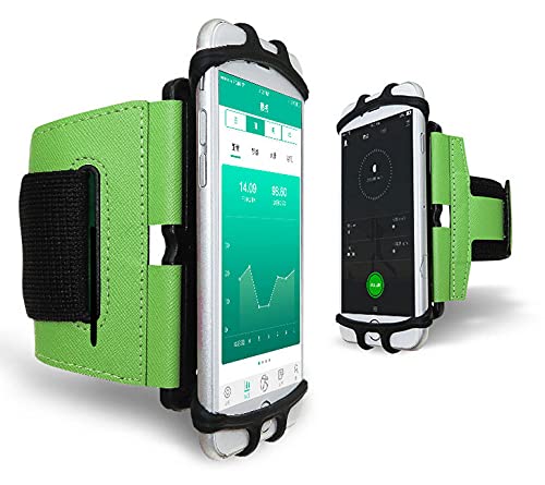 360° Rotatable Running Armband Cell Phone Sports Arm Bands Workout Walking Gym Exercise Wristband Phone Holder for iPhone 12/13 Pro Max/Samsung Galaxy S20 FE/S21/A52/A32/Moto G7 Plus/G8 Power (Green)
