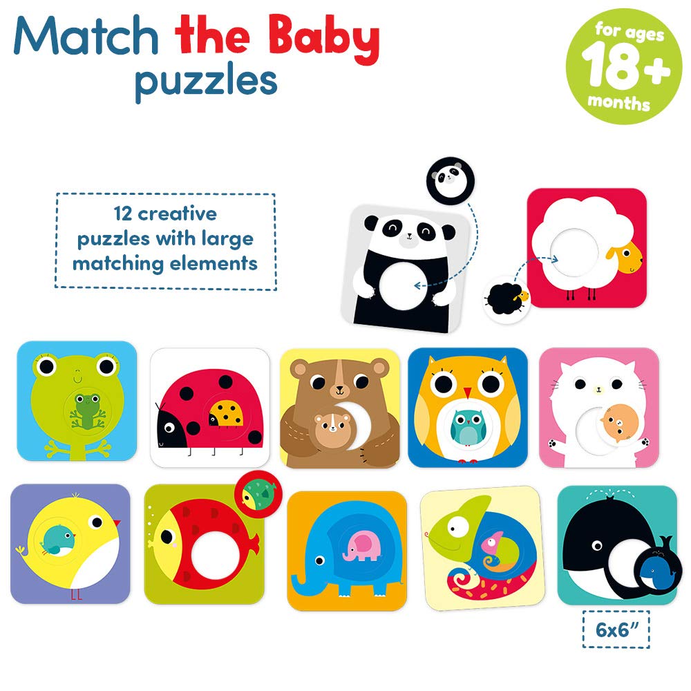 Banana Panda Match The Baby Toddler Puzzles and Matching Activity - Set includes 12 Large 2-Piece Beginner Puzzles with Round Elements to Mix and Match - for kids ages 18 months and up