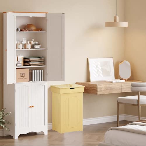 Function Home Trash Can Cabinet, 23 Gallon Kitchen Garbage Can, Wooden Recycling Trash Bin, Freestanding Dog Proof Trash Can, Farmhouse Trash Cabinet with Lid for Home Kitchen Bathroom, Yellow