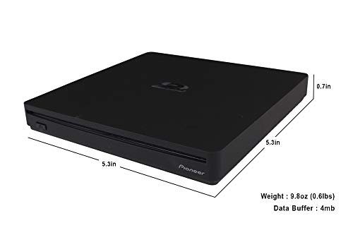 Produplicator Pioneer BDR-XS07UHD Portable 6X Ultra HD 4K Blu-ray Burner External Drive Bundle with Cyberlink Software Download Installation Code and USB Cable - Burns CD DVD BD DL BDXL Discs