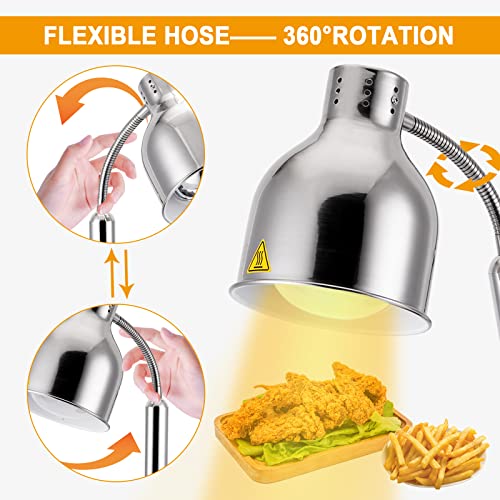 Commercial Food Heat Lamp 360°Adjustable Head With Marble Base Infrared Heating Bulb For Food Heating Warmer Light Lamp For Food Service Heat Lamp
