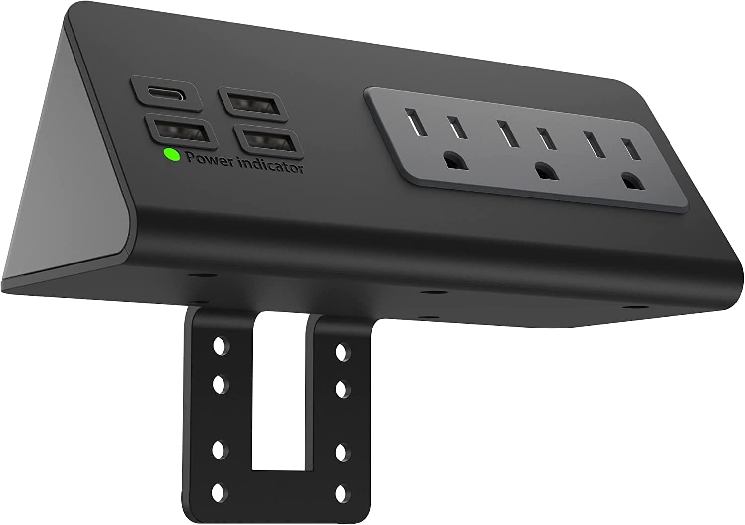 Electriduct Edge Mount Nightstand Charger 6 Amp 1 USB-C Charging Port + 3 USB-A Charging Ports, 3 AC Power Strip Outlets Clamp Desk Power Center - Black