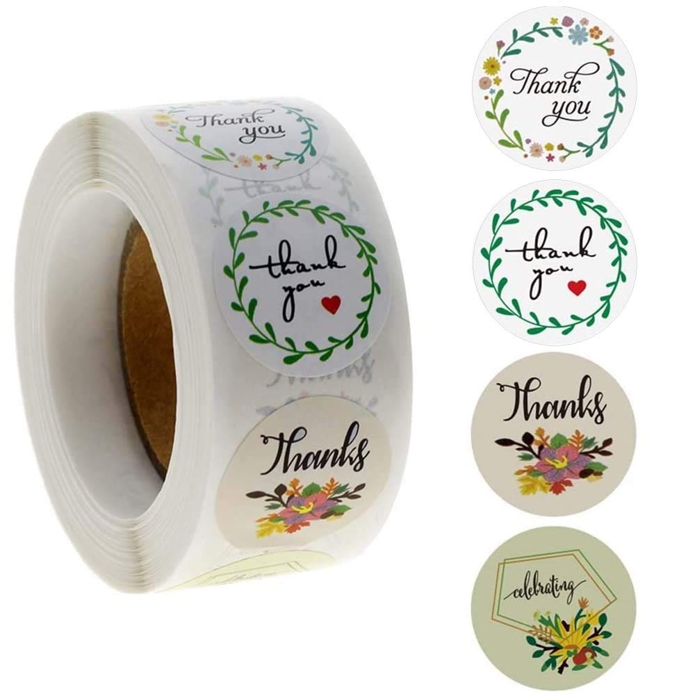500 PCS 1.5 Inch Thank You Sticker Foil Thank You Labels for Sealing, Decoration (4 Designs, 500 pcs * 1 roll)