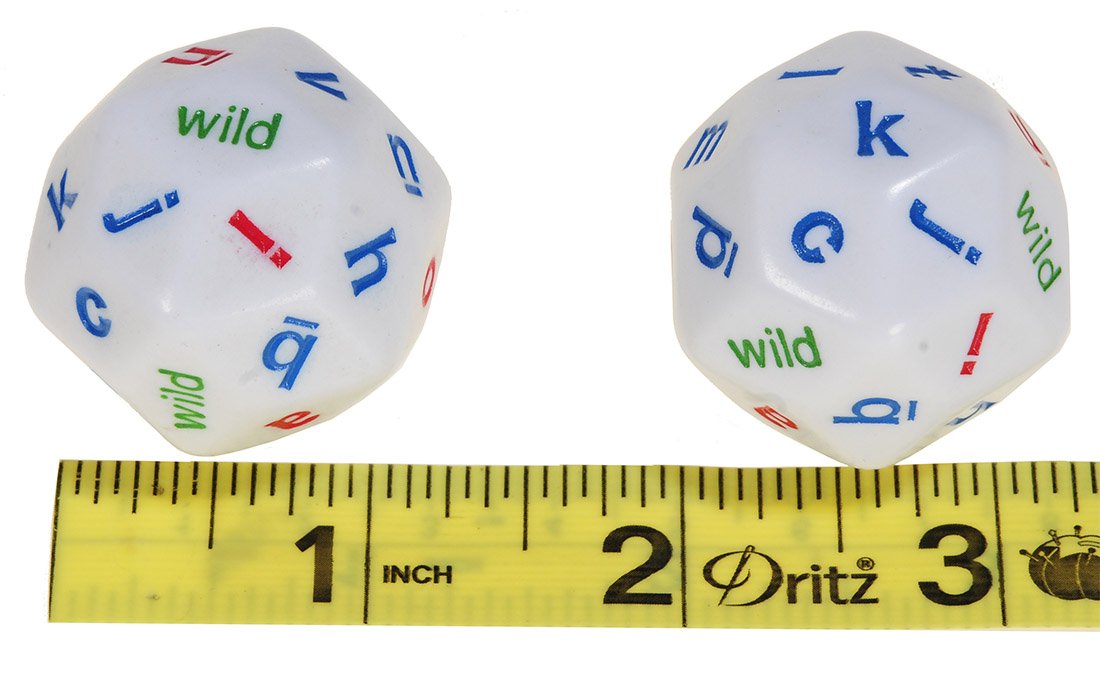 Alphabet Jumbo Dice, 30-Sided, Set of 6 Identical Dice, Purple Velveteen Drawstring Storage Pouch, Bundled Items