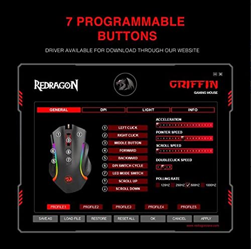 Redragon M602 RGB Wired Gaming Mouse RGB Spectrum Backlit Ergonomic Mouse Griffin Programmable with 8 Backlight Modes, Up to 7200 DPI for Windows PC Gamers (White)