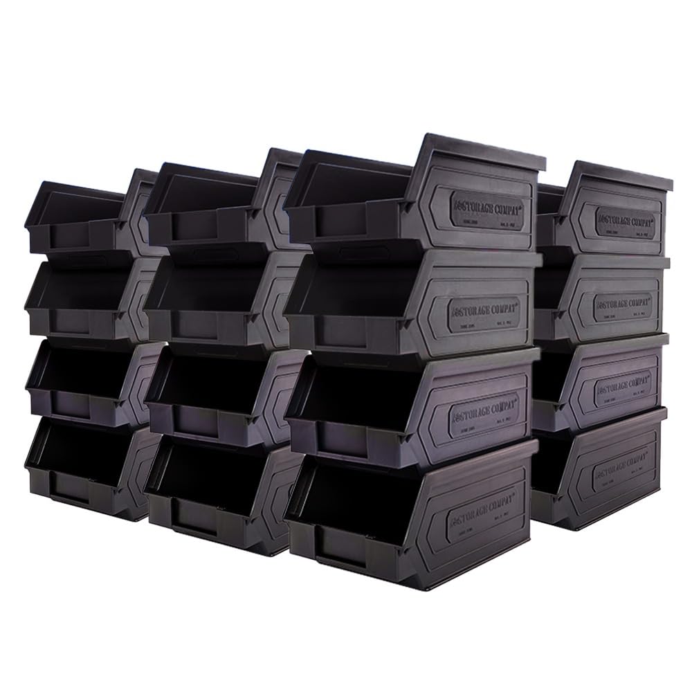 50 Pack Small Storage Bin, Wall Mount Storage, Hanging and Stacking Bin, Freestanding | 7” x 4” x 3” Plastic Container | Black | Zeus 1PLZ06 | StorageCompat