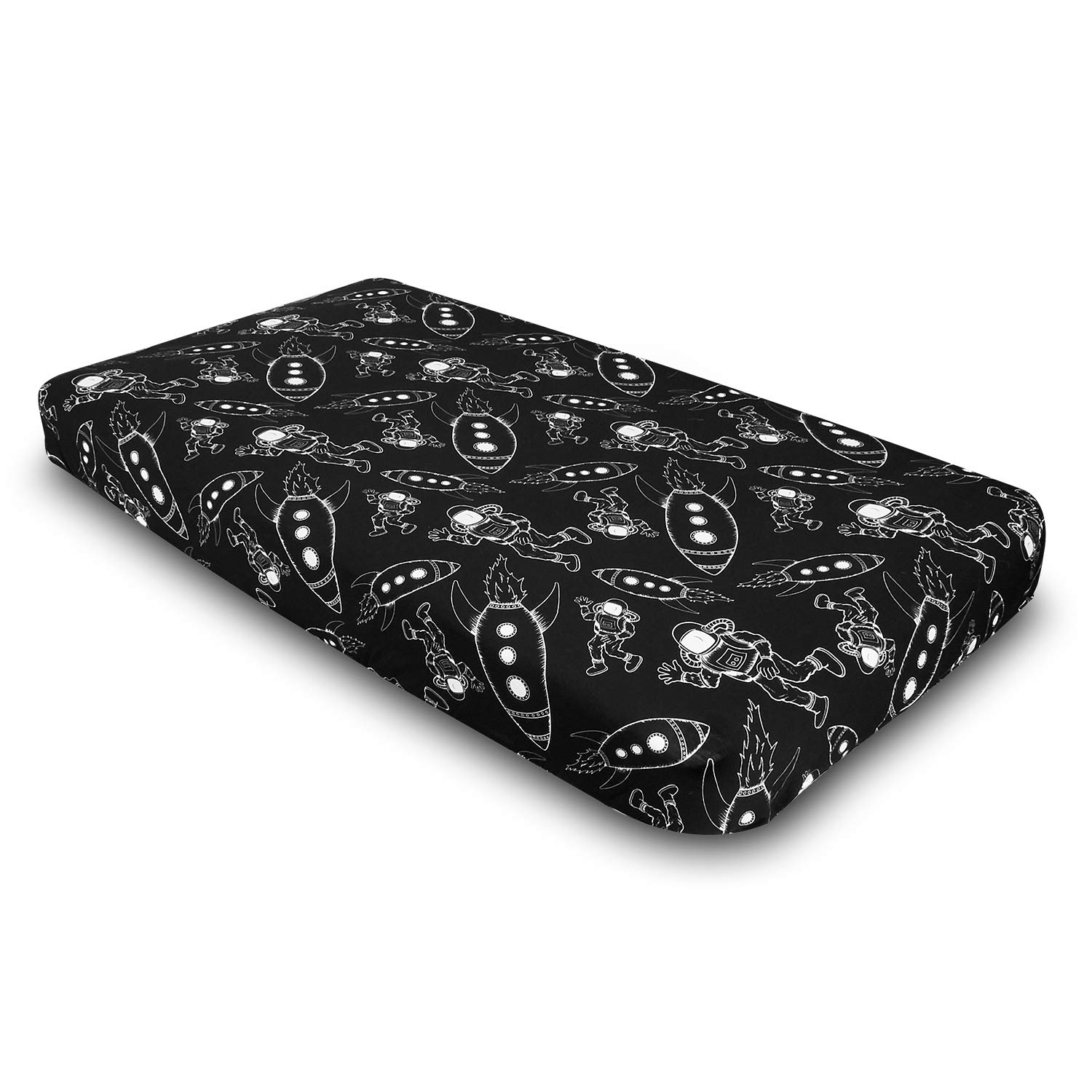 Jaxson's World Outer Space Fitted Crib Sheet, Extra Soft 100% Jersey Knit Cotton, Breathable, Baby and Toddler Sheet - Rocketship and Astronaut