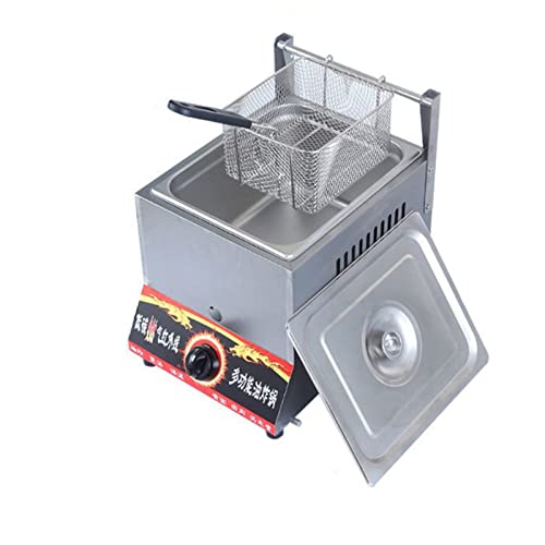 Commercial Gas Deep Fryer,10L Stainless Steel Large Capacity Fryers Restaurant Adjustable Firepower with Basket & Lid Air Fryer for Home and Commercial,C Set