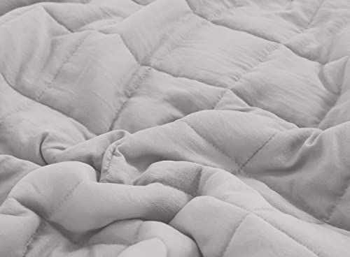 EMME Light Grey Quilt Set Twin Size 2 Pieces (66x90 inches), Pre-Washed Microfiber Bedspread for All Season, Lightweight and Reversible Coverlet (Squares Pattern, Light Grey)