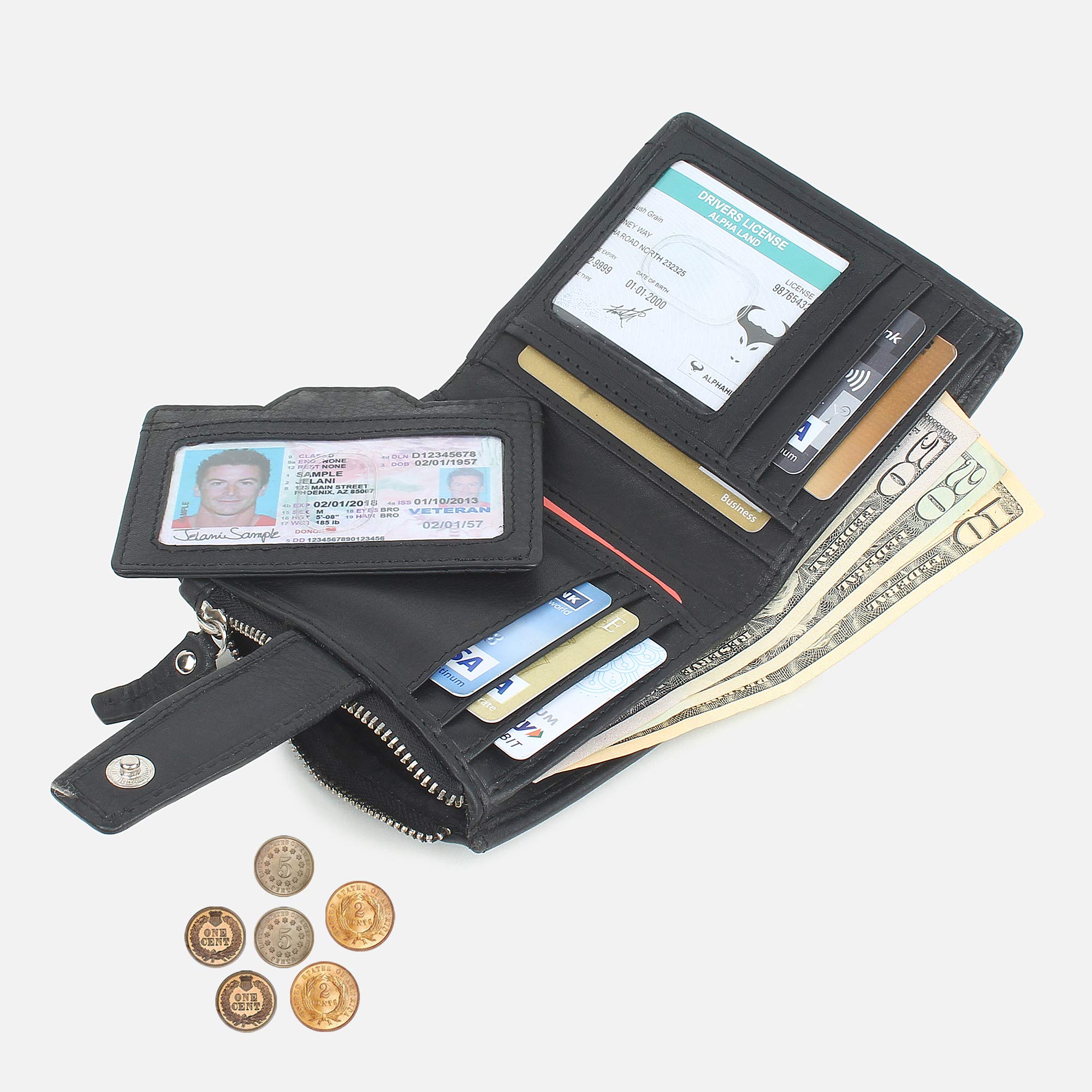 ALPHAHIDE Genuine Leather Compact Bifold Wallet for Women - RFID Blocking Ladies Wallet - Removable ID/Credit Card Case - Credit Card holder with Zipper Coin Pocket - Gift Boxed