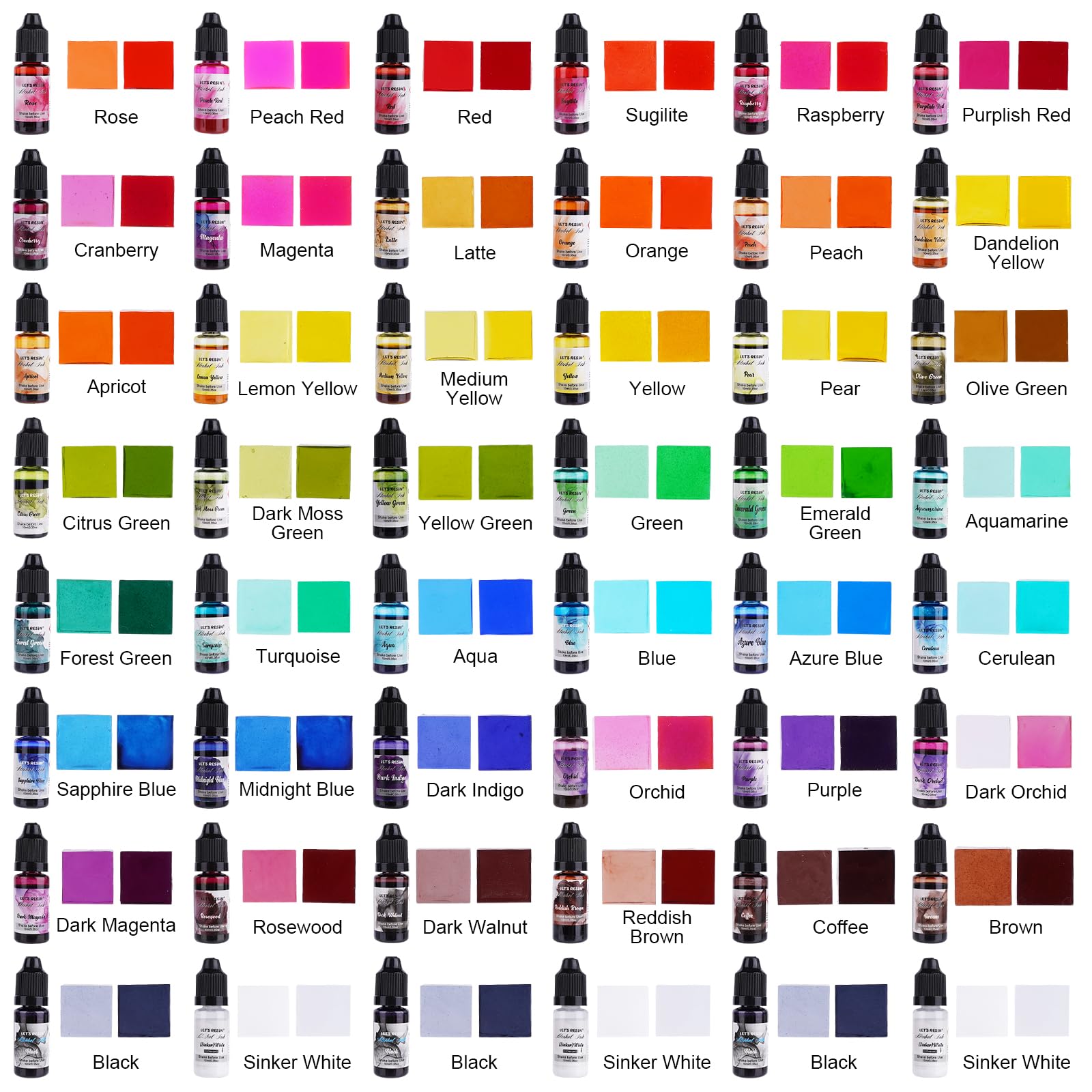 LET'S RESIN 48pcs Concentrated Alcohol Ink Set, Vibrant Colors Alcohol-Based Resin Ink for Epoxy Resin, Alcohol Paint Dye for Resin Art, Tumblers, Epoxy Resin (Each 0.35oz)