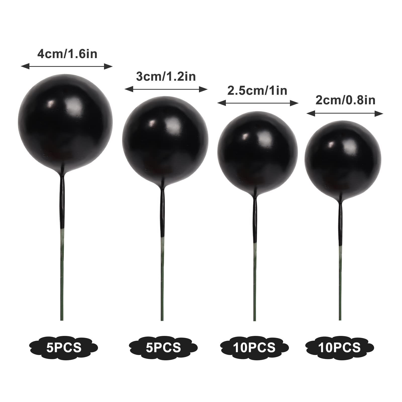 30 PCS Balls Cake Topper DIY Cake Insert Toppers Ball Cake Picks Cupcake Topper for Birthday Party Baby Shower Wedding Cake Decoration(Black)