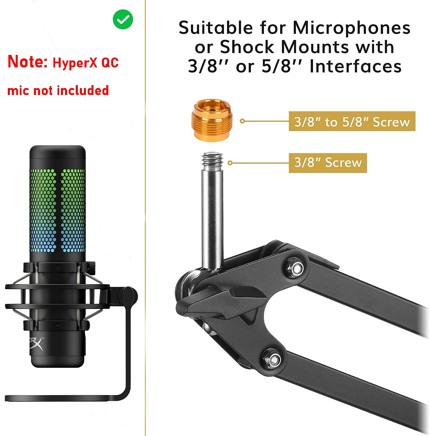 Boom Arm For Hyperx Quadcast Microphone, Adjustable Suspension Mic Scissor Stand, For Studio Recording & Broadcasting Compatible with Hyper X QuadCast S Mic By YUZUHOME