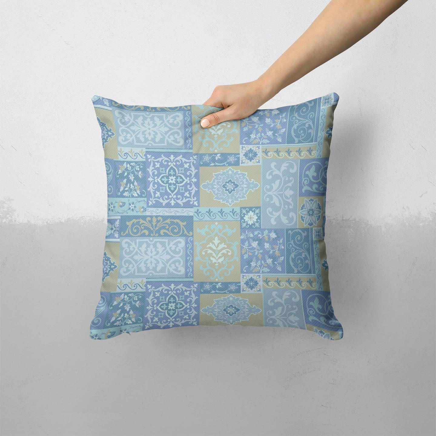 iiRov Blue Patched Paisley Pattern - Custom Decorative Home Decor Indoor or Outdoor Throw Pillow Cover Plus Cushion Set for Sofa, Bed or Couch (Pillow CASE Cover Plus Cushion)