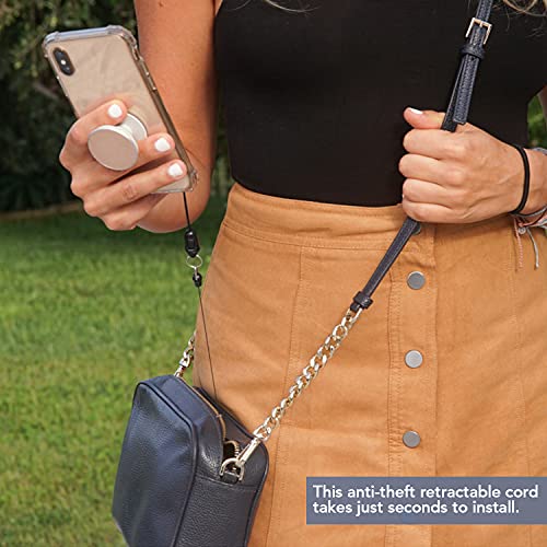 Phone Assured Phone Tether - 31" Safety Anti Theft Retractable Phone Clip - Anti-Drop Travel Clip - Black Smartphone Clip for Pants or Purse - Universal Connection Fits Any Smartphone Case (1 Pack)