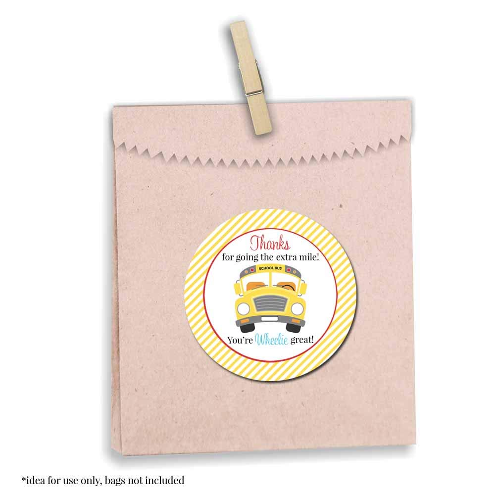 Go The Extra Mile Transportation Themed School Bus Driver Appreciation Thank You Sticker Labels, 40 2" Party Circle Stickers by AmandaCreation, Great for Envelope Seals & Gift Bags