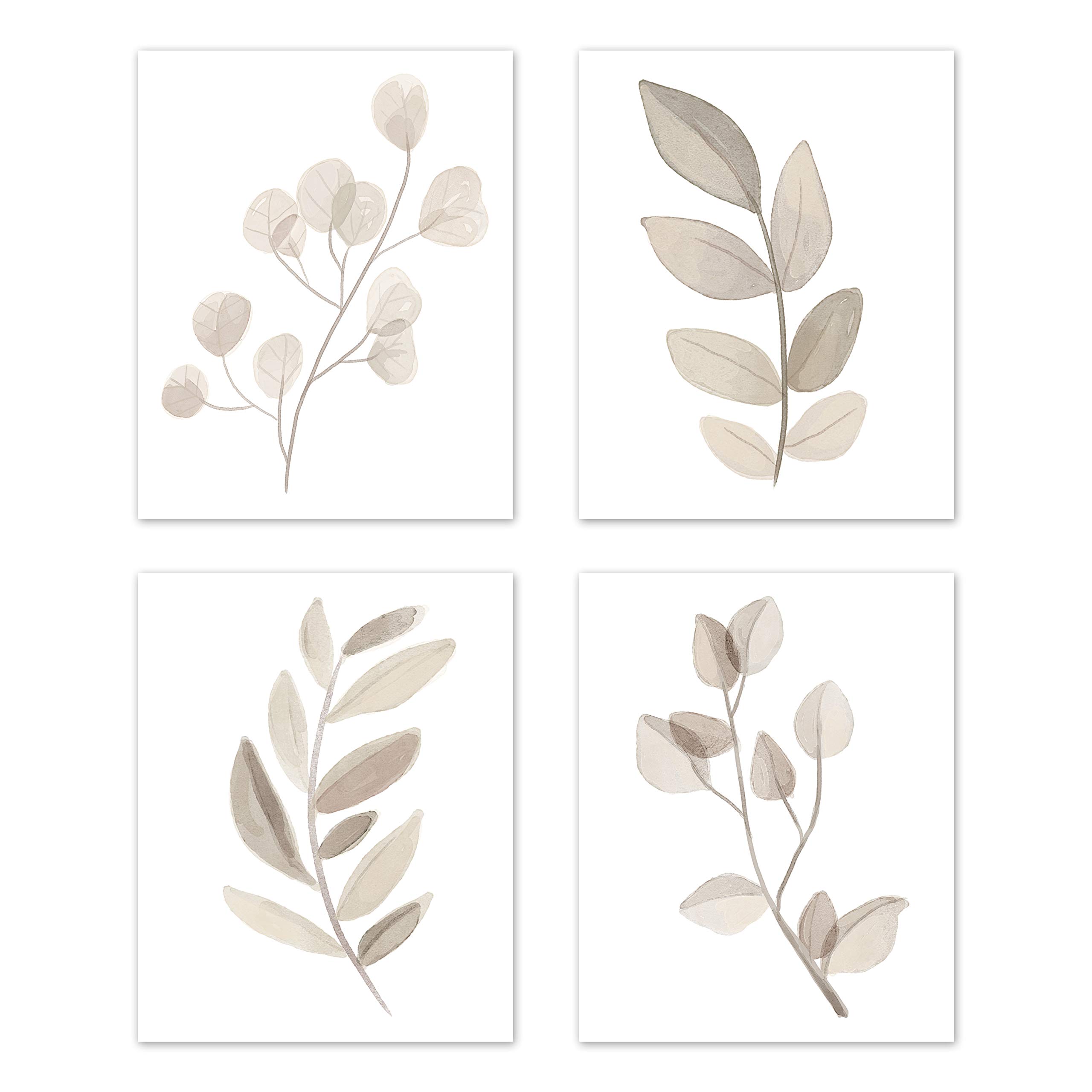 Sweet Jojo Designs Floral Leaf Wall Art Prints Room Decor for Baby Nursery and Kids - Set of 4 - Ivory Cream Beige Taupe White Gender Neutral Boho Watercolor Botanical Woodland Tropical Single Flower