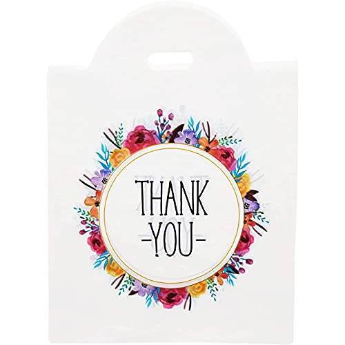 Thank You Gift Bags with Handles, Floral Wreath Design (12 x 13 in, 100 Pack)