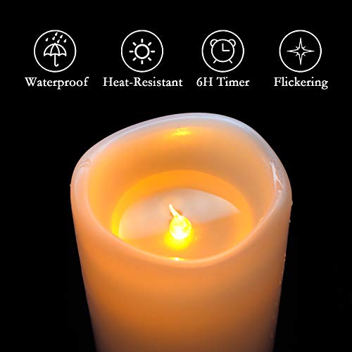 Amagic 10” x 4” Outdoor Waterproof Candles with Remote Control, Battery Operated Large Flameless Candles with Timer, Won’t melt, Long-Lasting, Ivory White, Set of 2