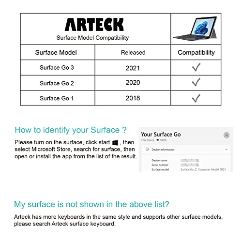 Arteck Microsoft Surface Go Type Cover, Ultra-Slim Portable Bluetooth Wireless Keyboard with Touchpad for 3 (2021), 2 (2020) and Built-in Rechargeable Battery