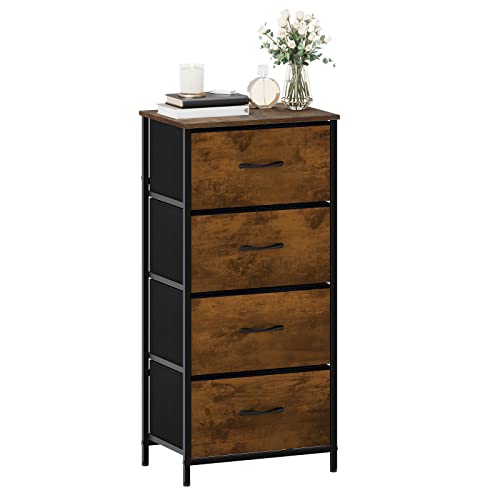 Maxtown Dresser for Bedroom 4 Drawers Fabric Storage Tower Organizer Unit for Living Room Closet Hallway Dormitory Decor - Sturdy Steel Frame and Handles Wooden Top Brown