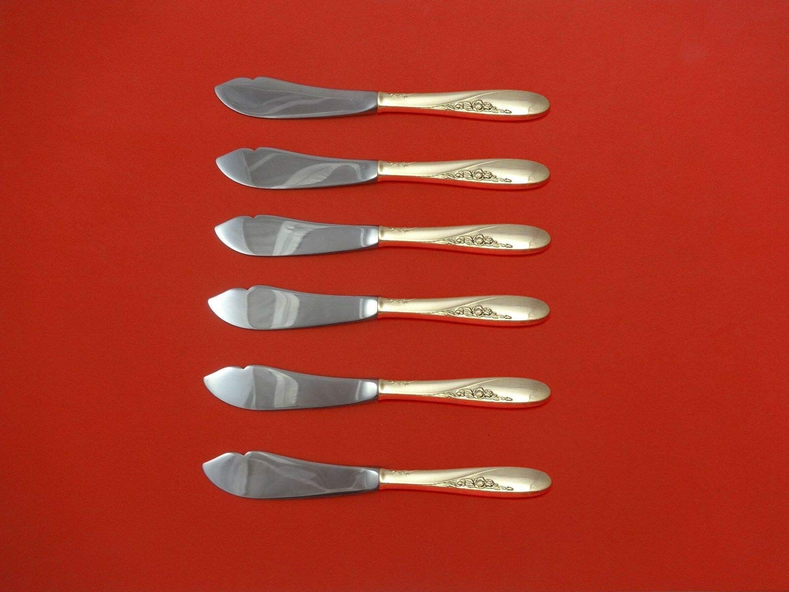 Rose Spray by Easterling Sterling Silver Trout Knife Set 6pc Custom Made 7 1/2"