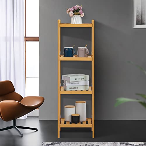MoNiBloom Bamboo Bookcase 4 Tier Corner Standing Storage Bookshelf Kids Open Shelf Organizer Display Rack Table for Bathroom Bedroom Office, Natural