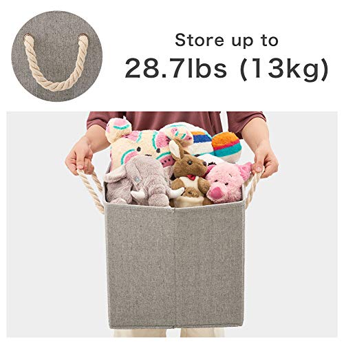 EZOWare [Set of 4] Foldable Fabric Storage Cube Bins with Cotton Rope Handle, Collapsible Resistant Basket Box Organizer for Shelves Closet Toys and More – Gray 12x12x12 inch