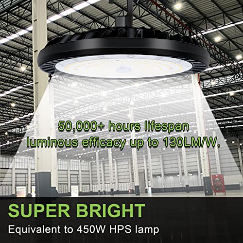 hykolity 2 Pack LED High Bay Light 150W, 5000K UFO LED High Bay Light Fixture with US Plug [250W MH/HPS Equiv.] 100-277V, 19,500lm, IP66 Commercial Warehouse Area Light for Wet Location