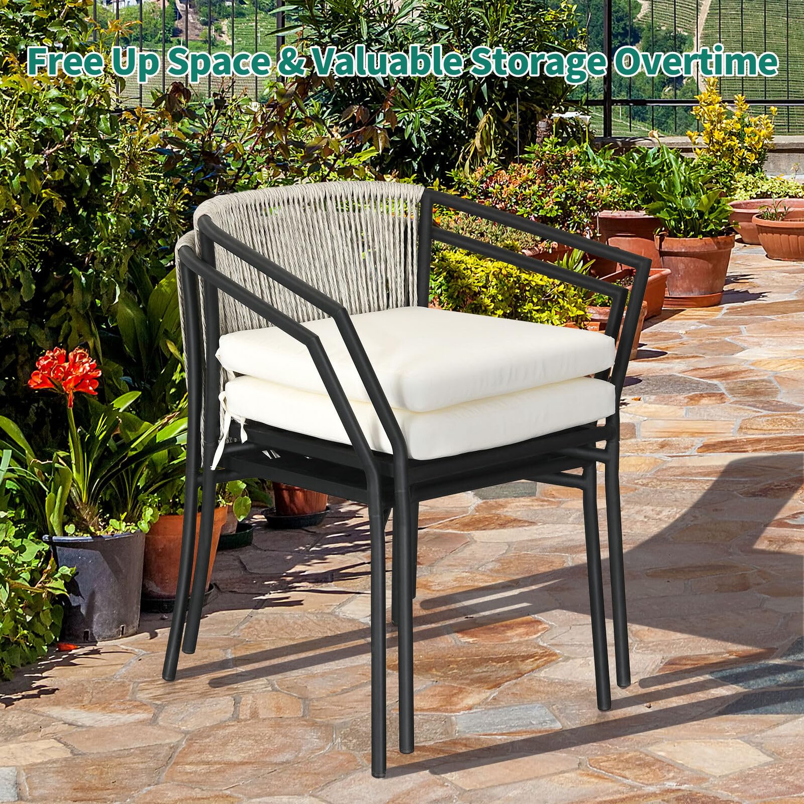 3 Pcs Patio Wicker Conversation Furniture Set for Bistro Balcony Indoor Outdoor Beige